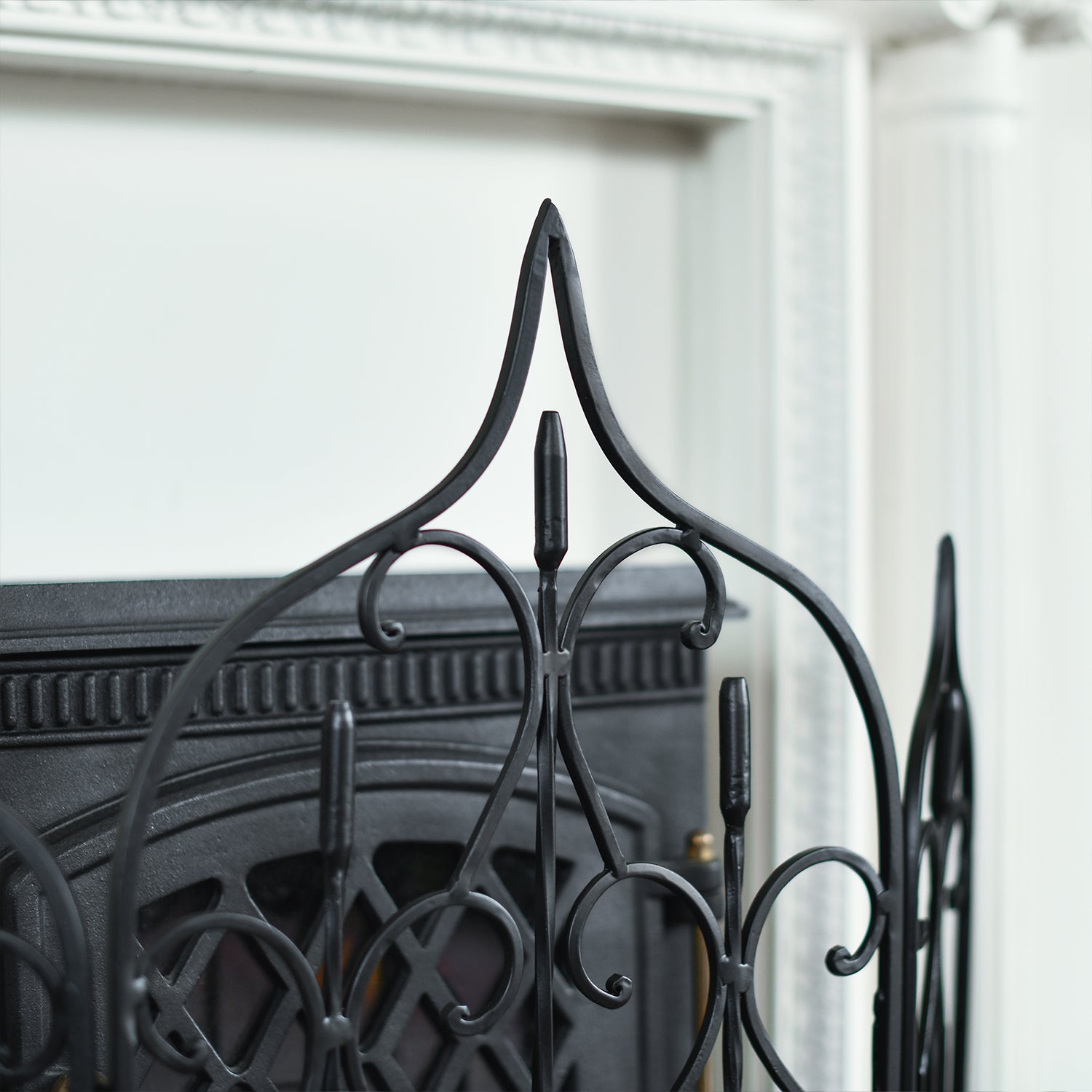 'Ophelia' Gothic Style Scroll Black Fire Guard With Tealight Holders H ...