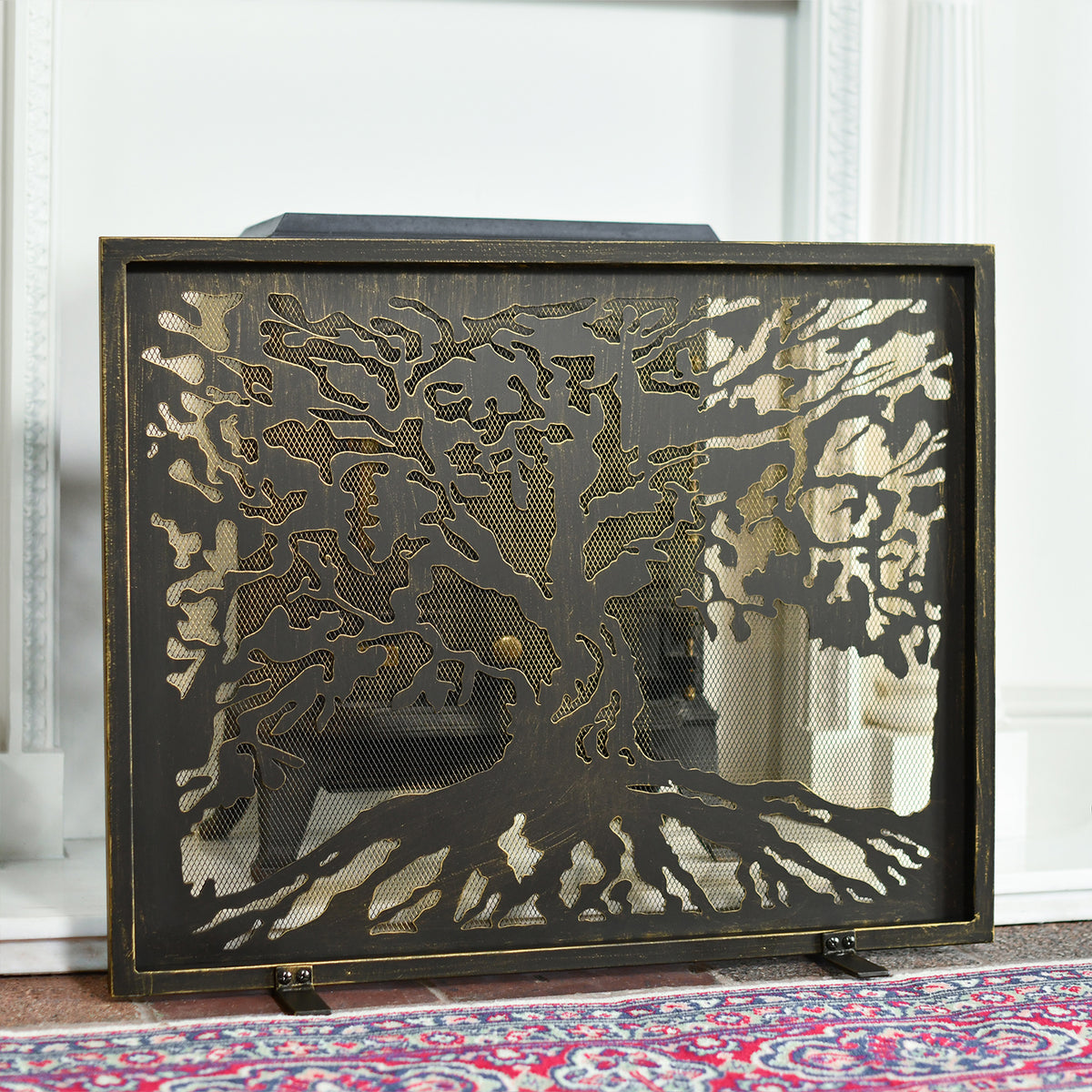 'Vincent Forest' Brushed Gold Tree Of Life Design Fire Screen H61cm ...
