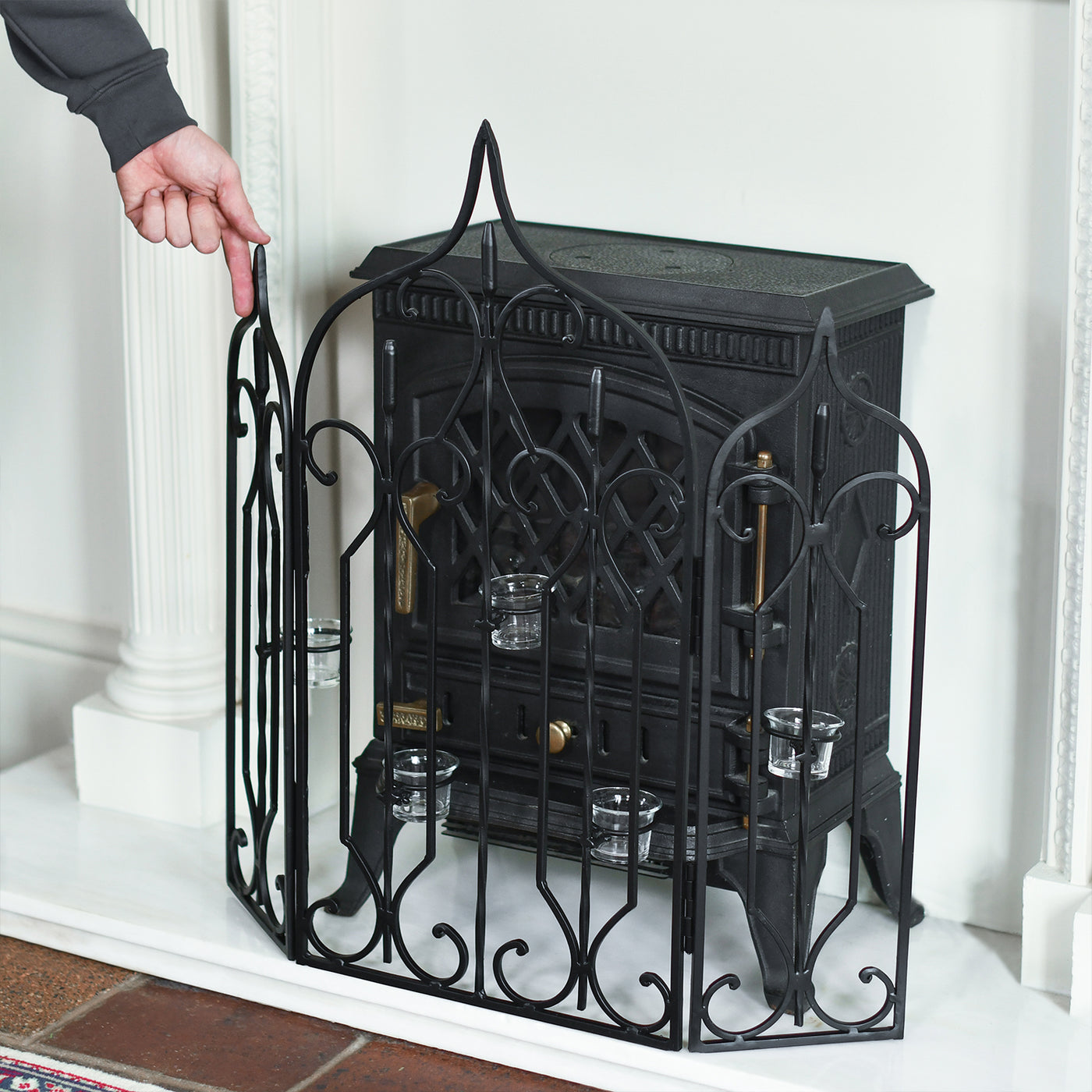 'Ophelia' Gothic Style Scroll Black Fire Guard With Tealight Holders H ...
