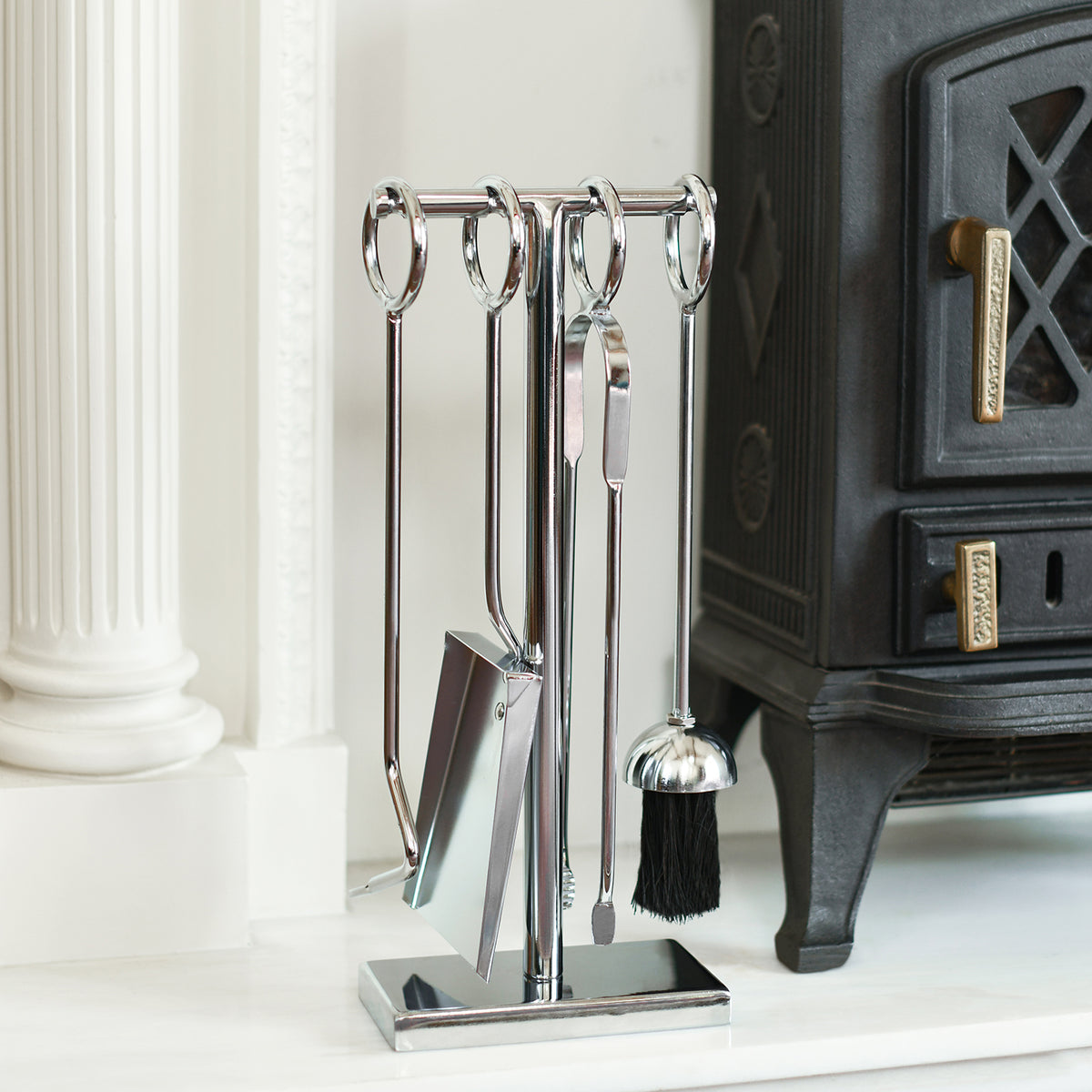 "Apollo" Silver Four Essential Fireside Tools Set H42cm– The Fireside Store